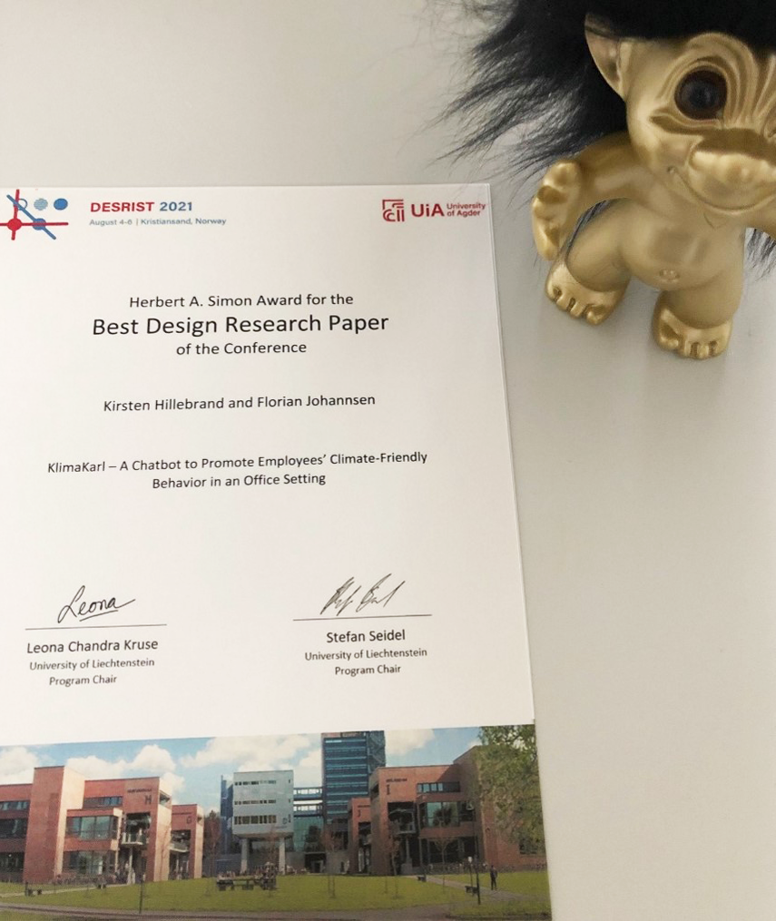 Auszeichnung Best Paper Award – DESRIST-Konferenz